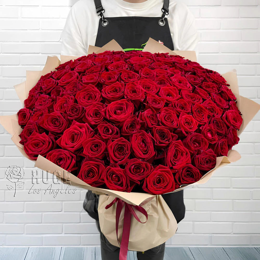 100 Red Roses | Wrapped Bouquet | Long Stem